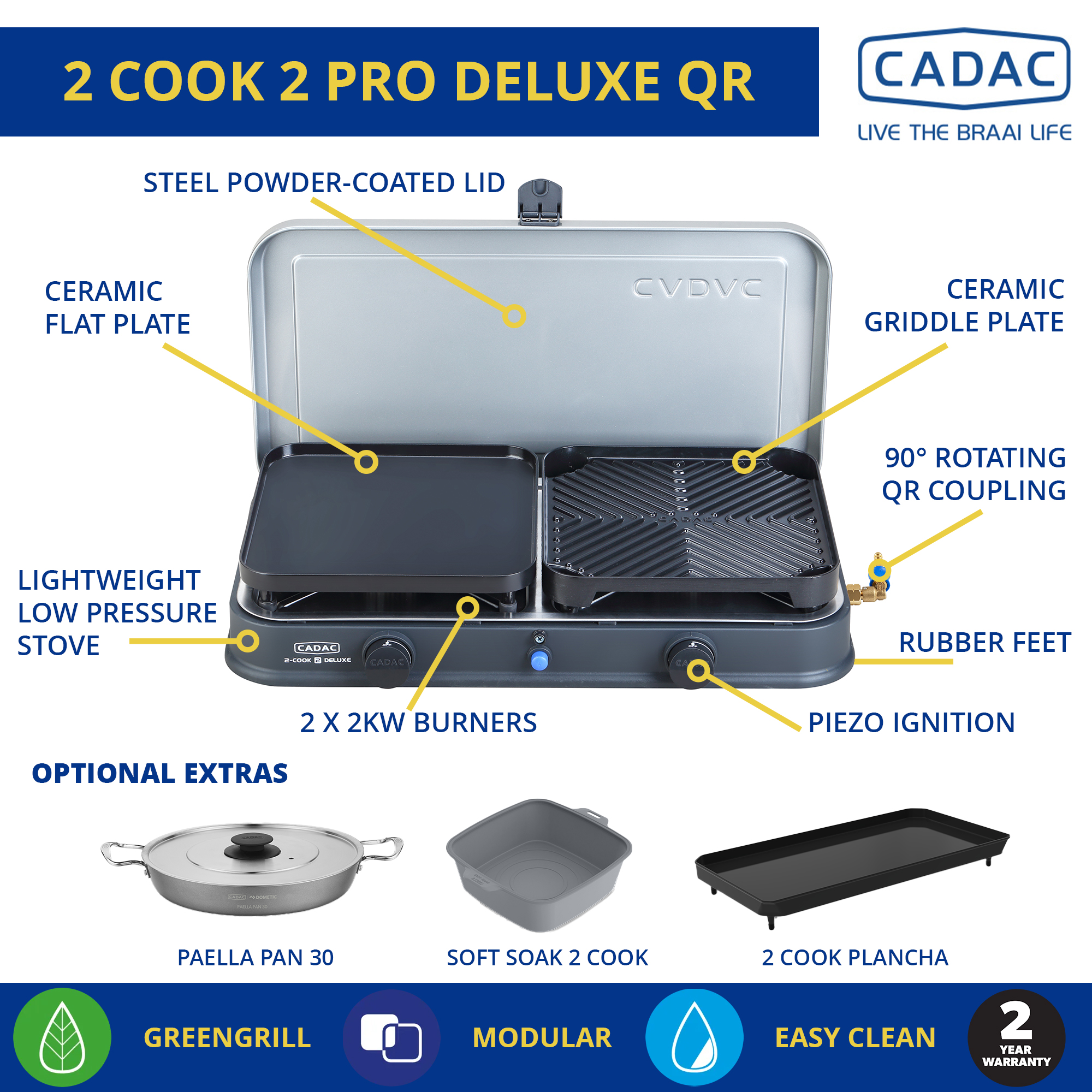 Cadac 2 Cook 2 Pro Deluxe QR Portable Gas Stove - Golden Castle